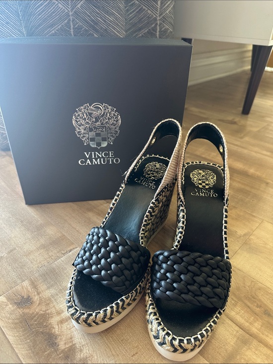 Vince Camuto | Shoes | Vince Camuto Black Braided Espadrille Wedge ...